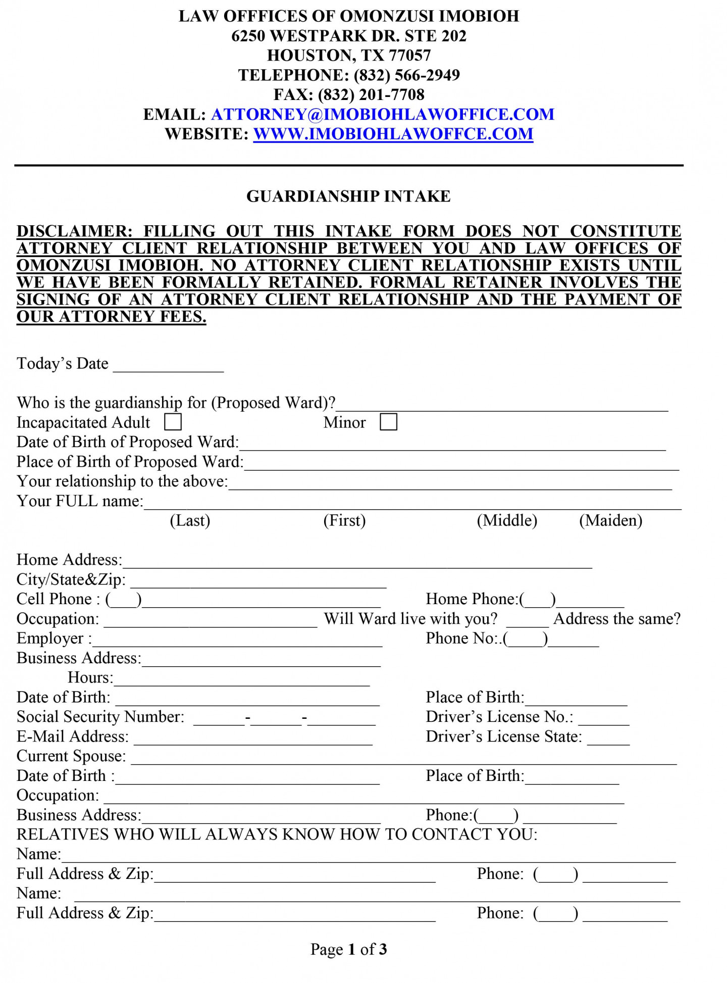 Guardianship Intake Form | Law Offices of Omonzusi Imobioh